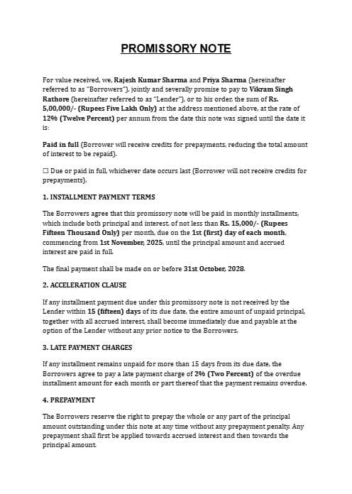 Promissory Note Format | Draft Legally Binding Loan Agreement