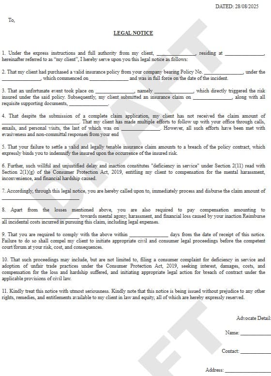 Insurance Claim Notice Template | Quick, Reliable Draft by Expert
